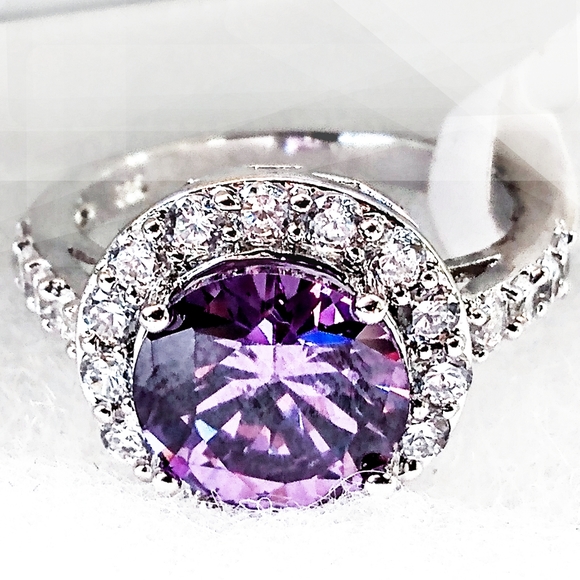 Jewelry | Round Cut Amethyst Pave Diamond Silver Dinner Ring | Poshmark